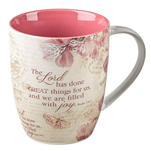 Christian Art Gifts Ceramic Coffee/Tea Mug Set for Women | Vintage Botanic Floral Inspirations Design Bible Verse Mug Set | Boxed Set/4 Coffee Cups