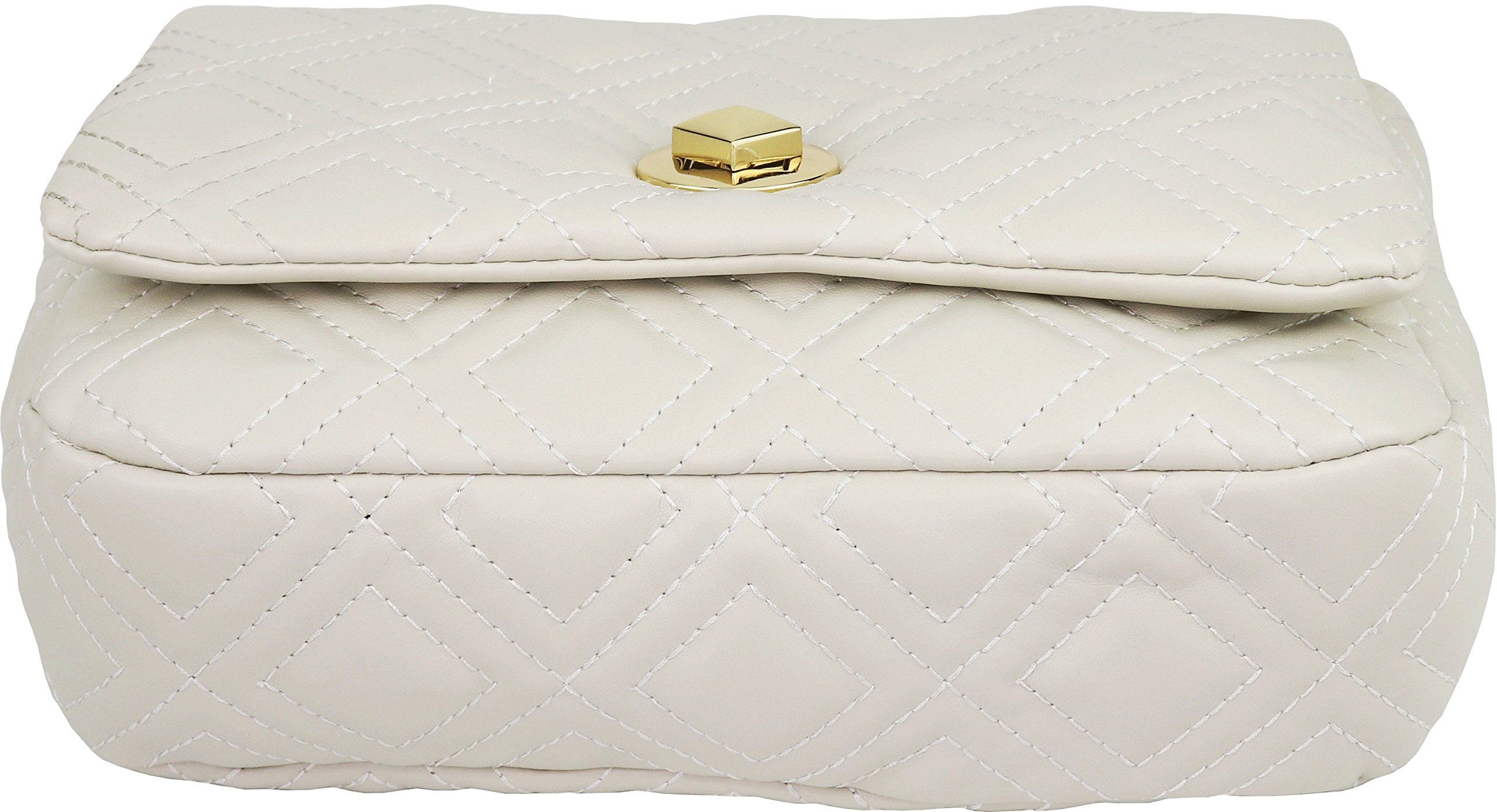 B BRENTANO Vegan Quilted Flap-Over Crossbody Bag with Chain Strap and Tassel Accent (Off-White)