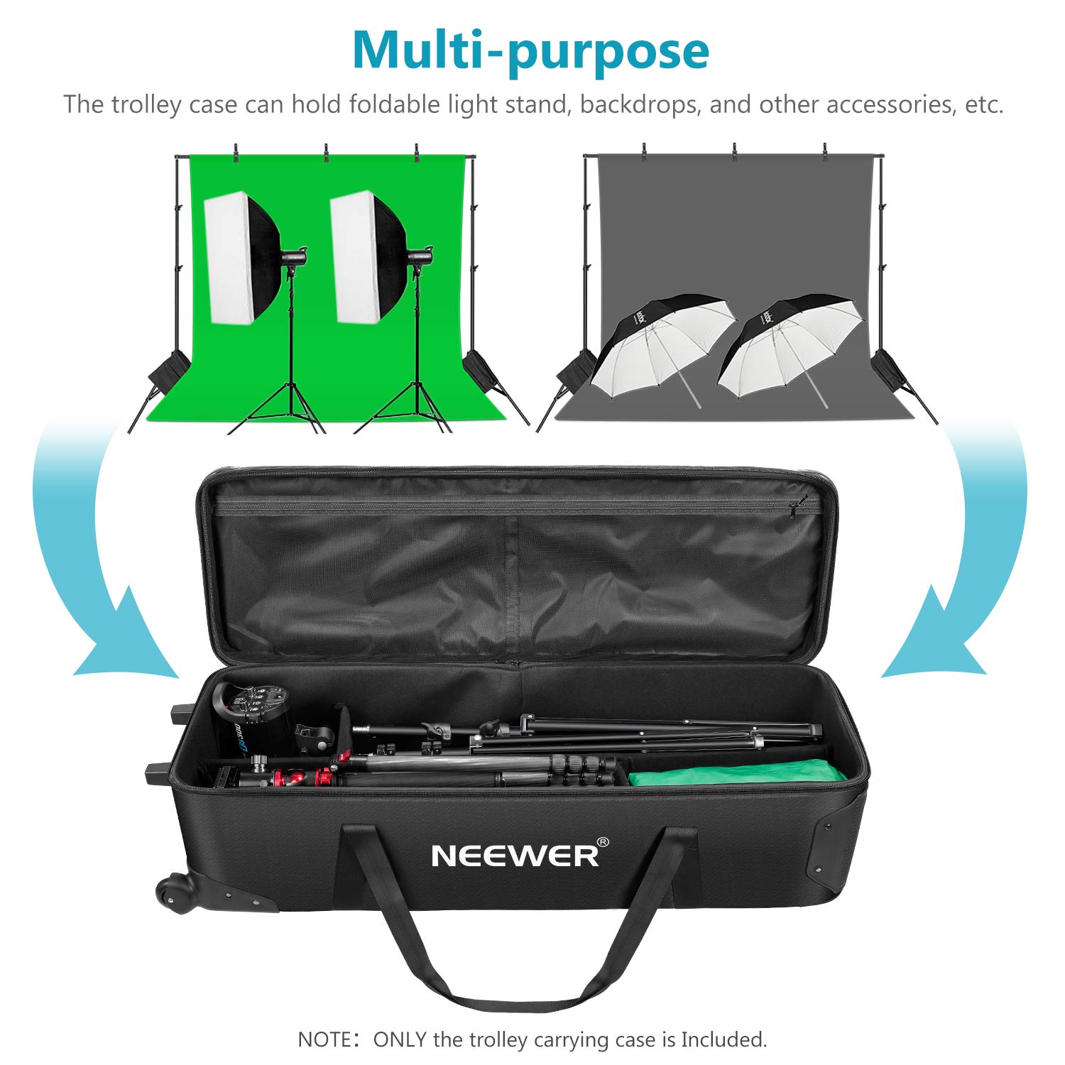 Neewer Professional Trolley Case for Camera 114 x 36 x 32 cm, Two Ways to Transport, Spinner Wheels, Multiple Uses and Large Capacity