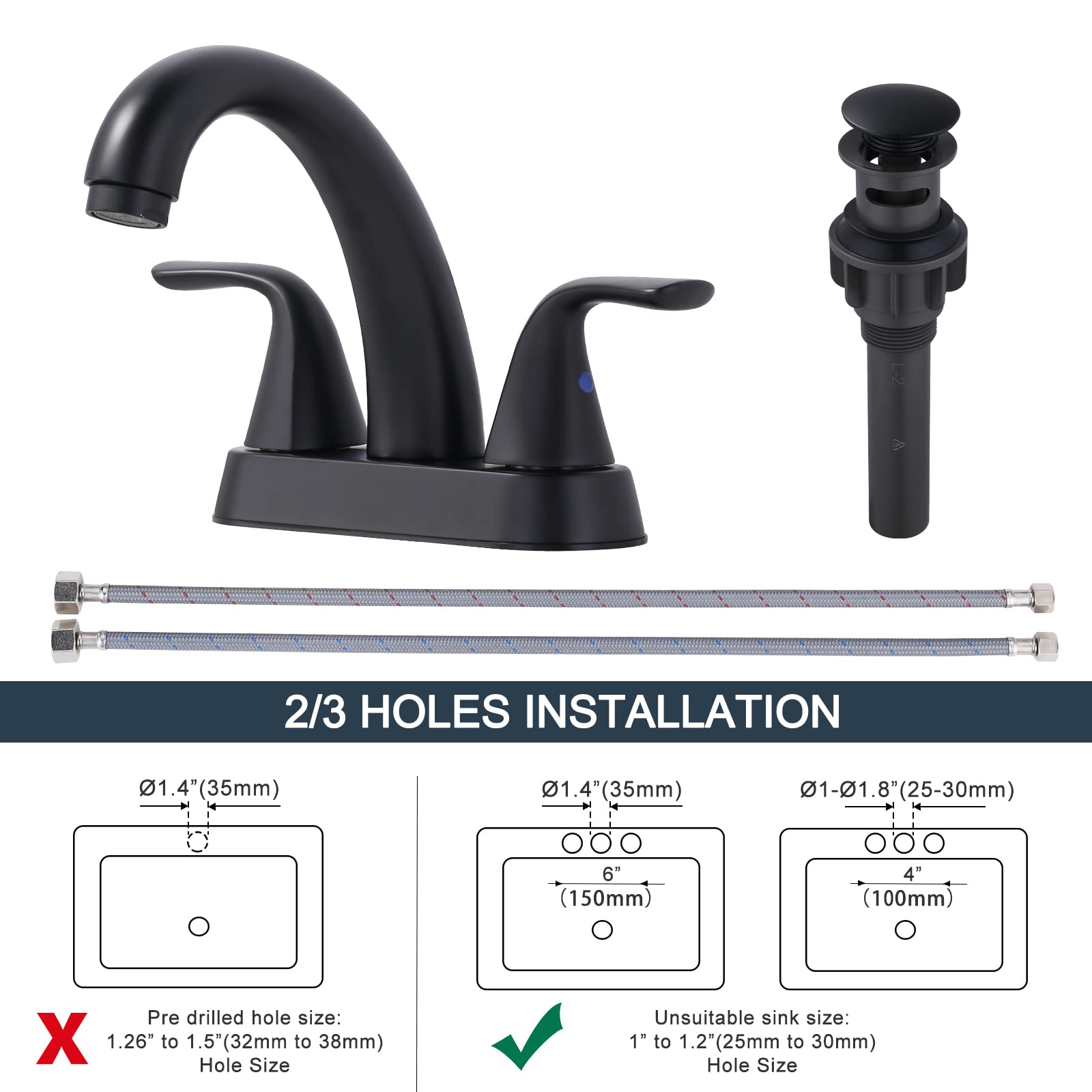 Aleasha 4 inch Centerset Bathroom Faucet Matte Black Bathroom Faucet with 2 Handles, Bathroom Sink Faucet 3 Hole for Restroom Vanity RV Bathroom