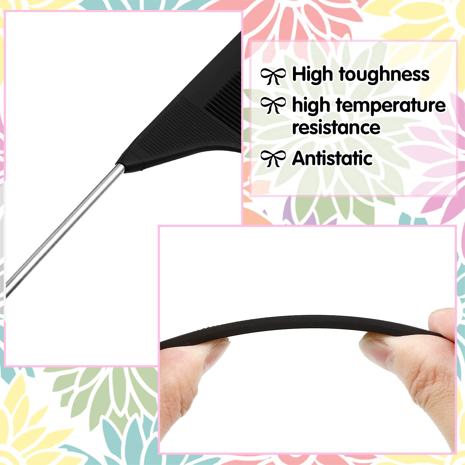 6 Pieces Hair Parting Comb Stainless Steel Pintail Comb Rat Tail Comb Teasing Combs for Hair Cutting Hairdressing Styling