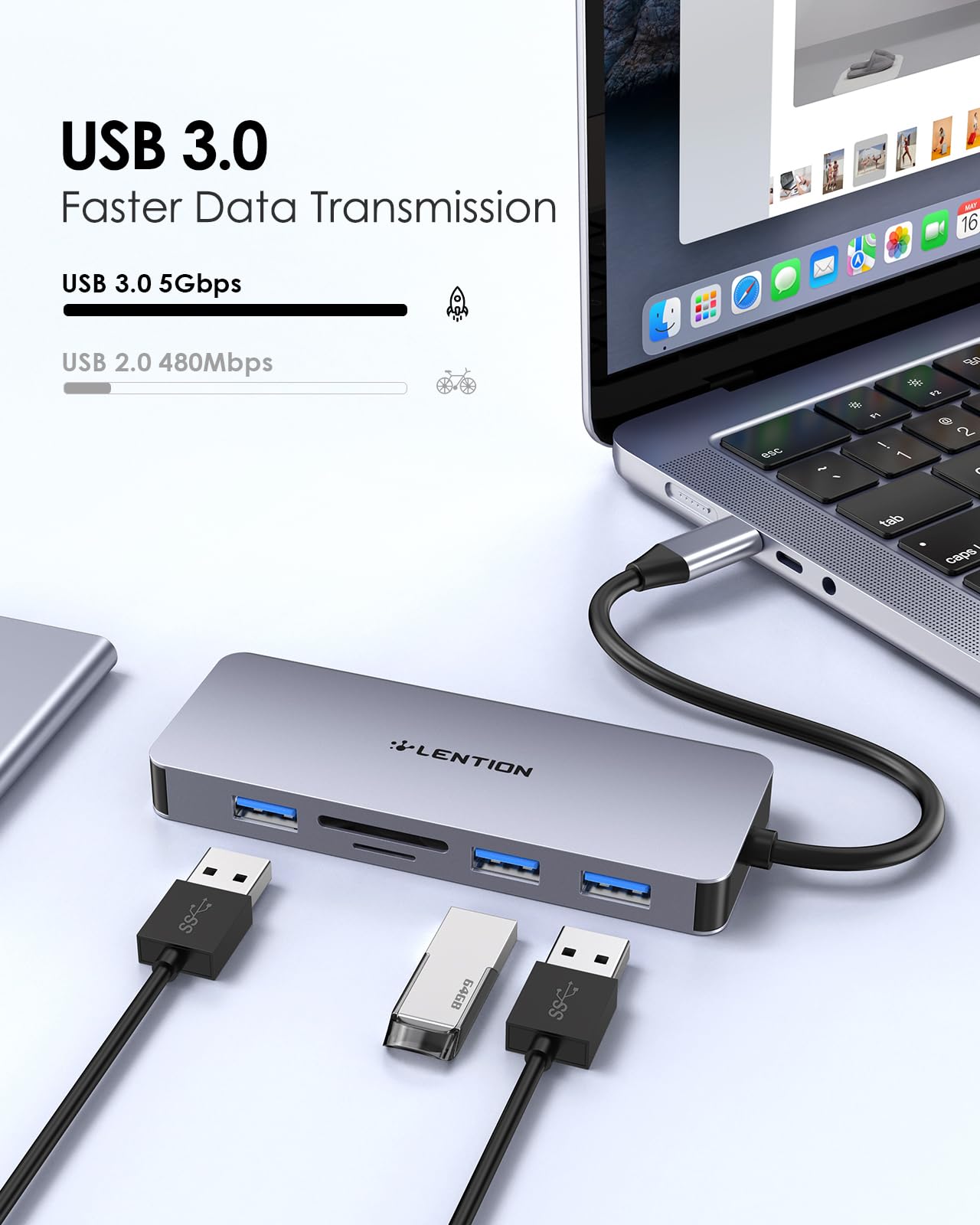 LENTION USB C Hub with 4K HDMI, 3 USB 3.0, SD/Micro SD Card Reader Compatible 2023-2016 MacBook Pro, New Mac Air/Surface, Stable Driver Certified Multi-Port Adapter (CB-C18, Space Gray)