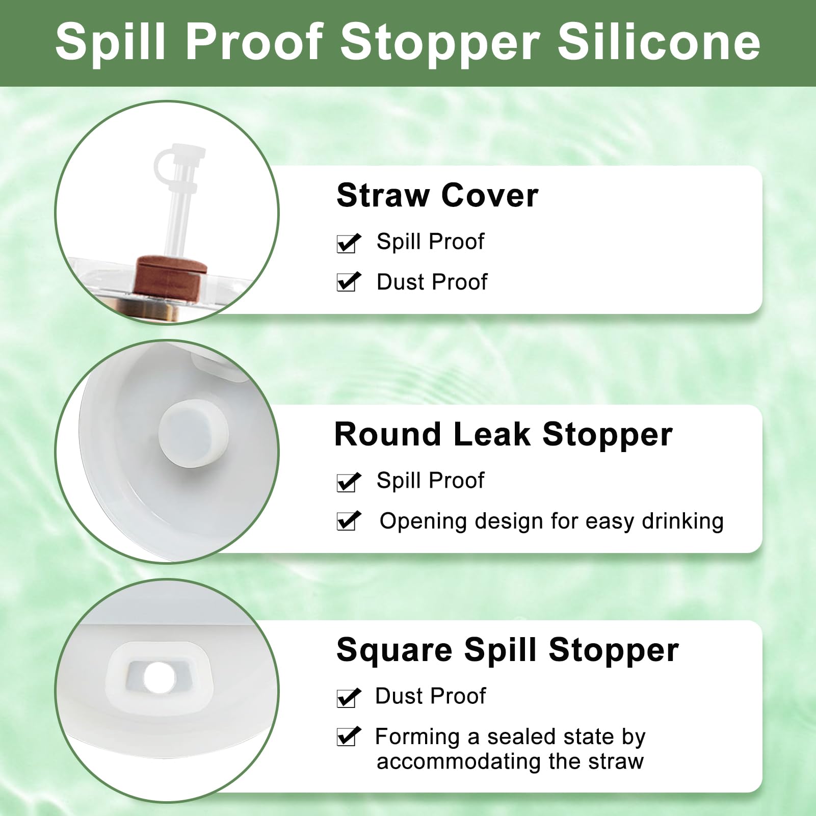 9PCS Silicone Spill Proof Stopper Silicone, Tumbler Accessories Compatible with Stanley Cup 1.0 40oz/ 30oz, Including 3 Straw Cover Cap, 3 Square Spill Stopper and 3 Round Leak Stopper