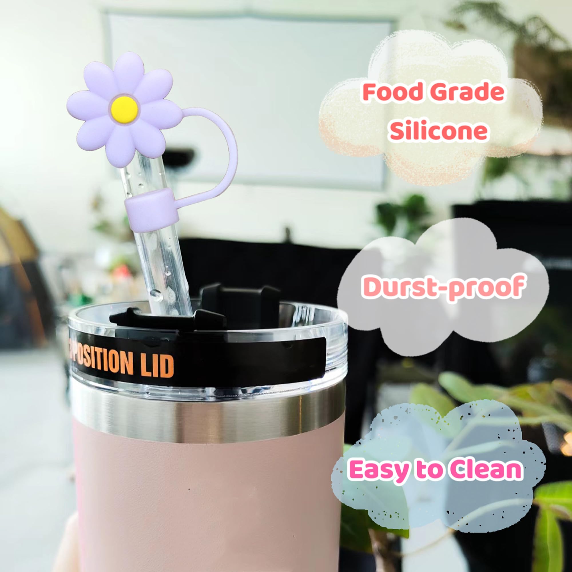5PCS Straw Cover Caps, Flower Straw Covers for Stanley Cup Fit Stanley 20&30&40 Oz Tumbler, Stanley Straw Covers, Straw Toppers for Stanley Cup Accessories