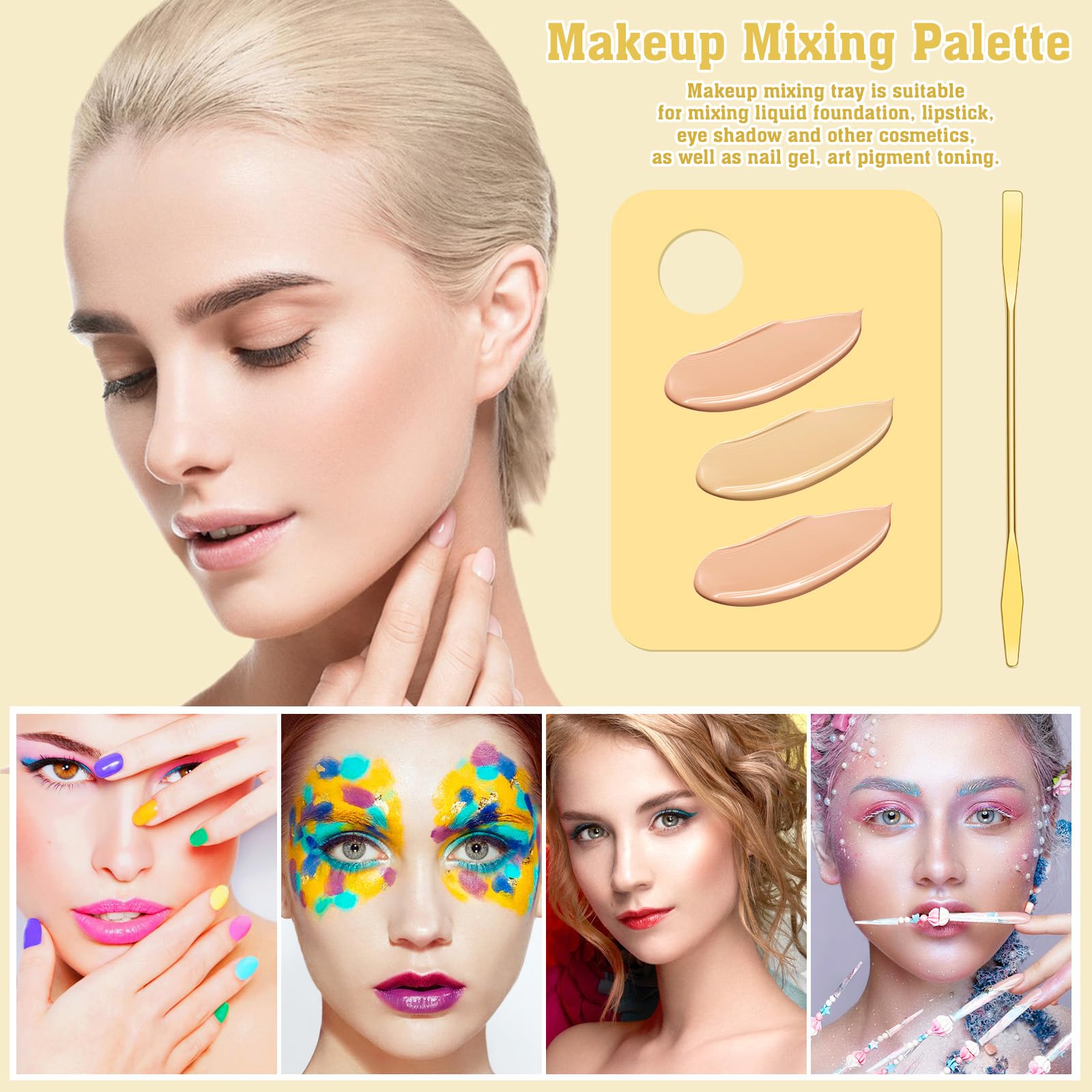 6 in 2 Sets Makeup Mixing Palette, Rainbow Acrylic Cosmetic Palette with Korean Makeup Spatula Tool for Mixing Foundation Eye Shadow Lipsticks Nail Art