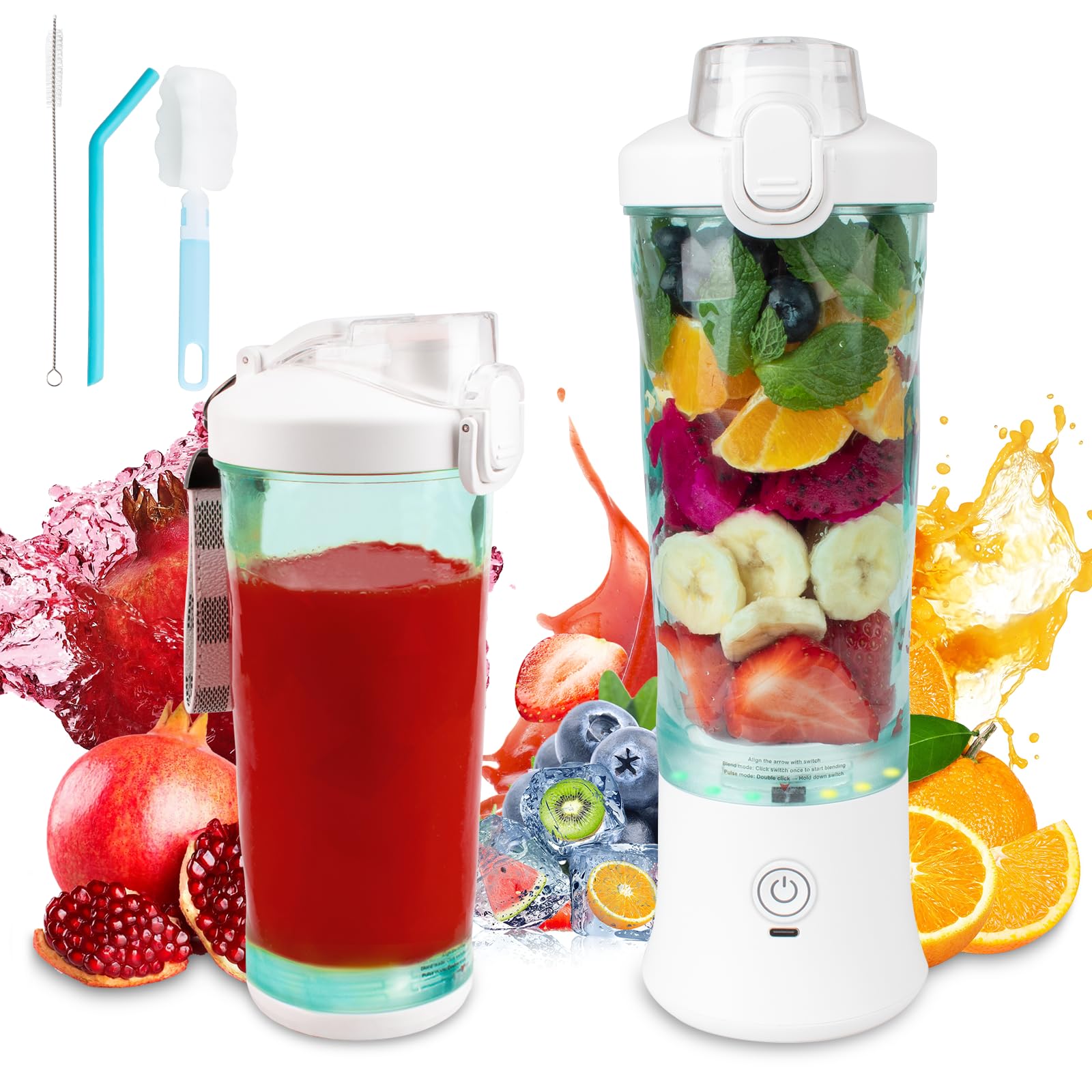 Akjbl Portable Blender, Personal Blender for Shakes and Smoothies Baby Food, 3.74*3.74*12.2In, White, ZZJ0718