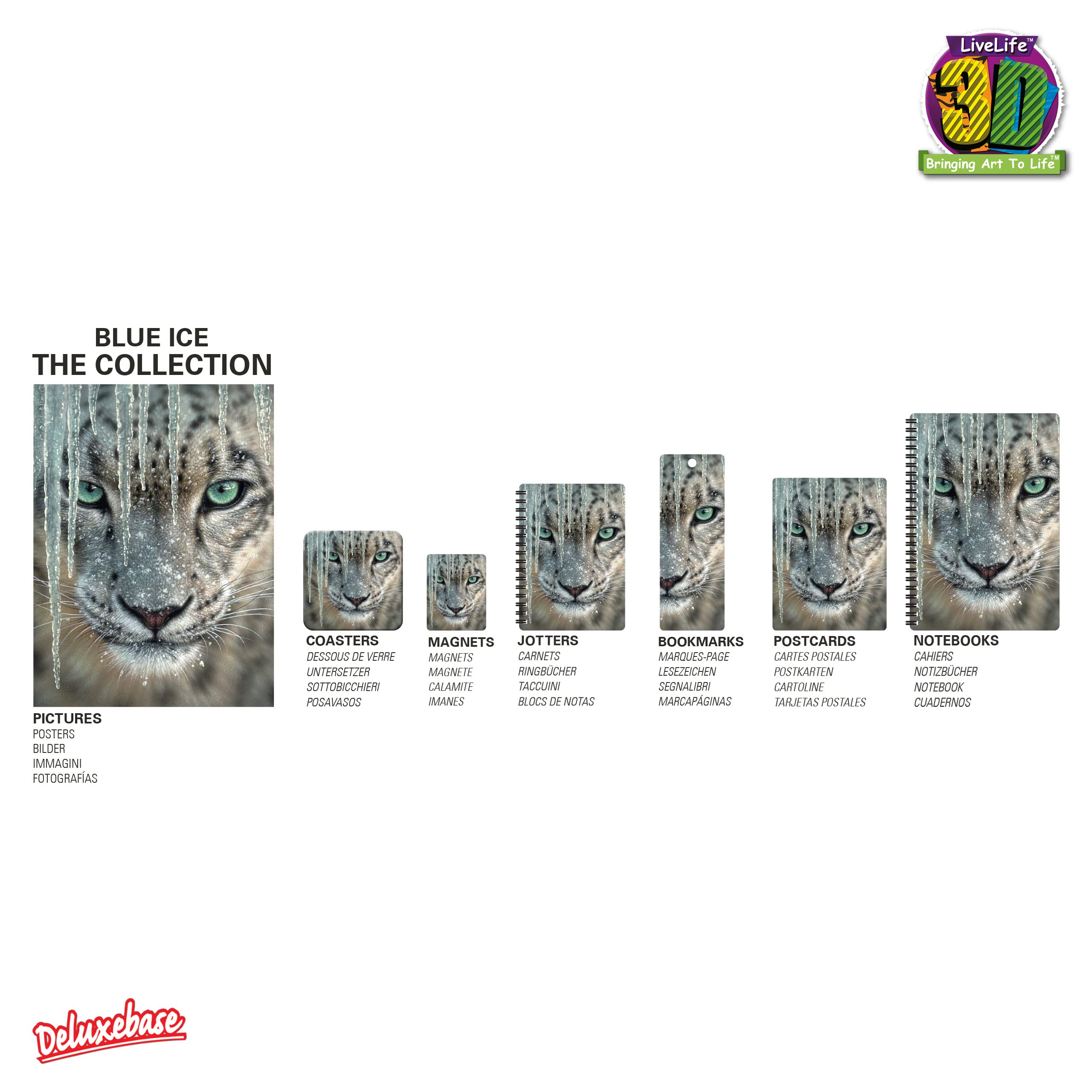 3D LiveLife Cork Coaster - Blue Ice from Deluxebase. Lenticular 3D Cork Snow Leopard Coaster. Non-slip drink Coaster with original artwork licensed from renowned artist, Collin Bogle