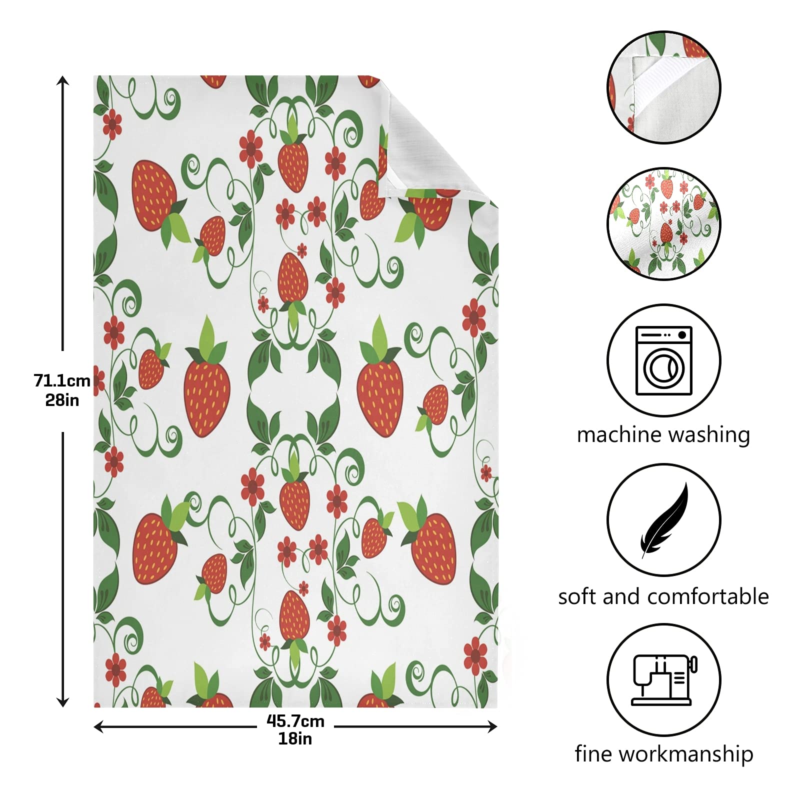 ALAZA Strawberry Decorative Kitchen Dish Towels 1 Piece,Soft and Absorbent Kitchen Hand Towels Home Cleaning Towels Dishcloths,18 x 28 Inch