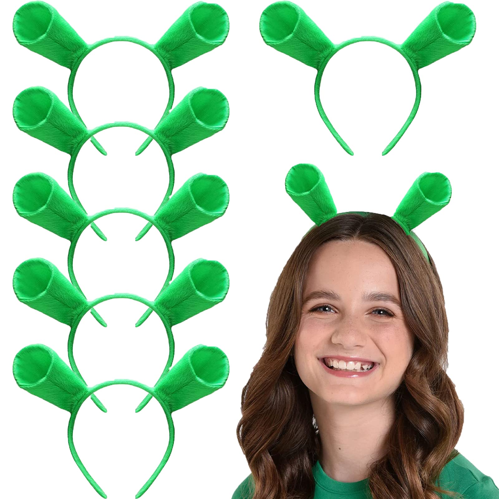 6 Pieces Green Ears Headbands Halloween Head Wrap Hair Accessories Cute Hair Band for Adult Kids Halloween Party Celebration Cosplay Decoration