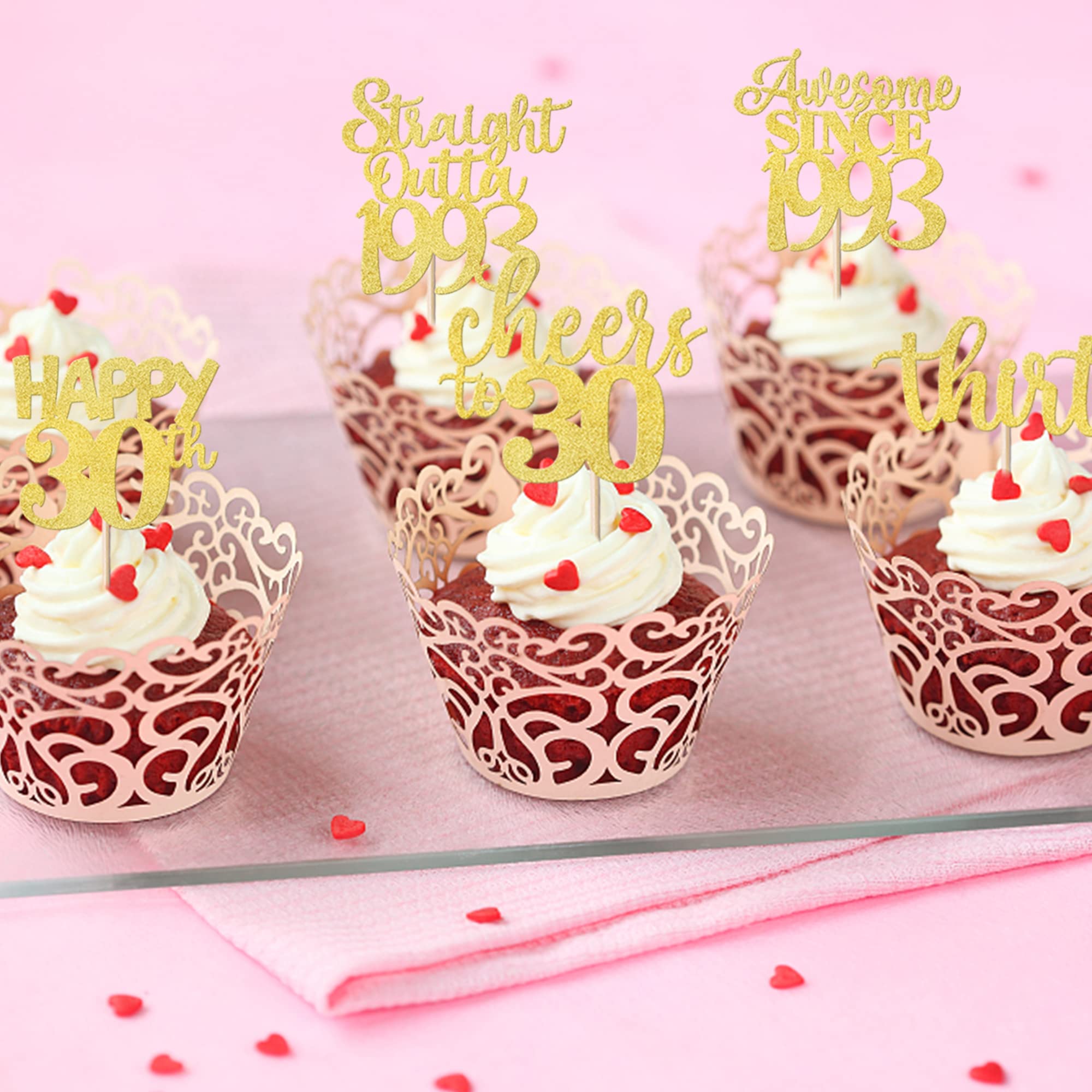30 Pack 30th Birthday Cupcake Toppers Glitter Straight Outta 1993 Happy 30th Thirty Awesome Since 1993 Cupcake Picks 30 Fabulous Cake Decorations for 30th Birthday Wedding Anniversary Party Gold