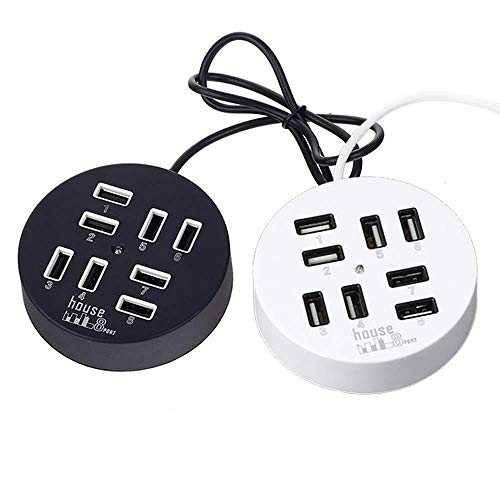 KDL TECH USB Hub 8 Ports Box Data Transmission Round Hub Multi-USB Splitter & Charge for Devices Faster for Mobile Phone, USB Flash Disk, PC, Tablet (Black)