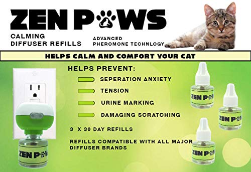Zenpaws Upgraded No Scent - Diffuser Cat Relaxant Refill - Compatibility : Refills fit and are Compatible with All Major Brand diffusers. Feliway, Comfort Zone, ThunderEase, Relaxivet