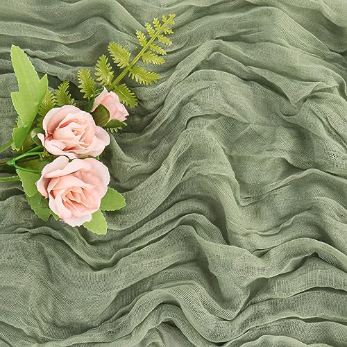 6 Pieces Sage Green 10FT Cheesecloth Table Runner Boho Gauze Fabric Table Runner Rustic Sheer Runner for Wedding Birthday Baby Shower Party Boho Table Decoration(Sage Green)