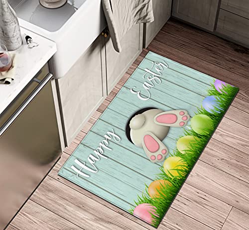 AUSTAB Easter Welcome Door Mat Bunny Tail Spring Floor Mat Indoor Outdoor Entrance Bathroom Door Mat Non-Slip Washable Greeting Party Decorations 17 X 29 Inches