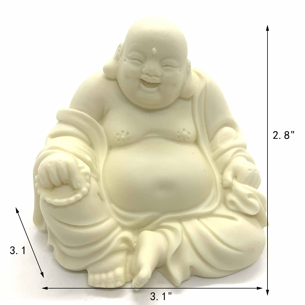 Buddha Statue for Home and Garden,2.8" Laughing Buddha Statue,Ivory Finish Seated Statue,Collectibles and Figurines,Desk Decor Zen Decor Garden Decor,Pray for Blessing.