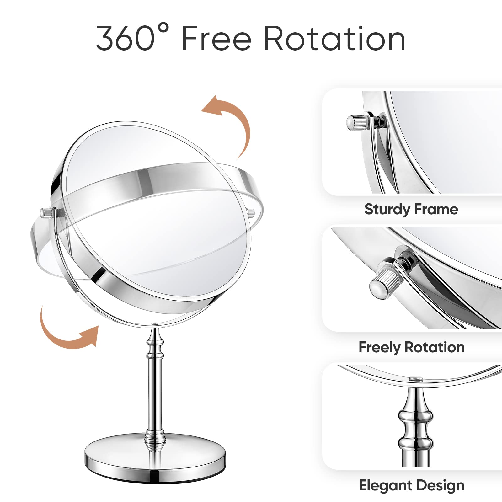 KEDSUM 1X/10X Magnifying Makeup Mirror, 8 Inch Large Table Mirror with Stand, Personal Makeup Mirror with Magnification, Double Sided Vanity Mirror with 360° Rotation, Detachable Base