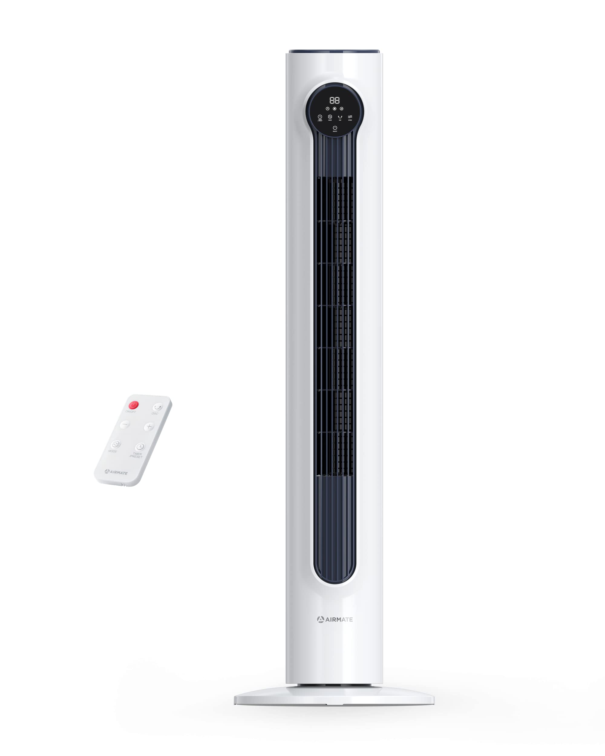 AIRMATE Tower Fan with Remote, 42in Silent Oscillating Fan, Bladeless Standing Fan, 3 Modes 8 Speeds, LED Display Touchpad Multifan, 8H Timer Floor Fan for Bedroom Home Office Portable