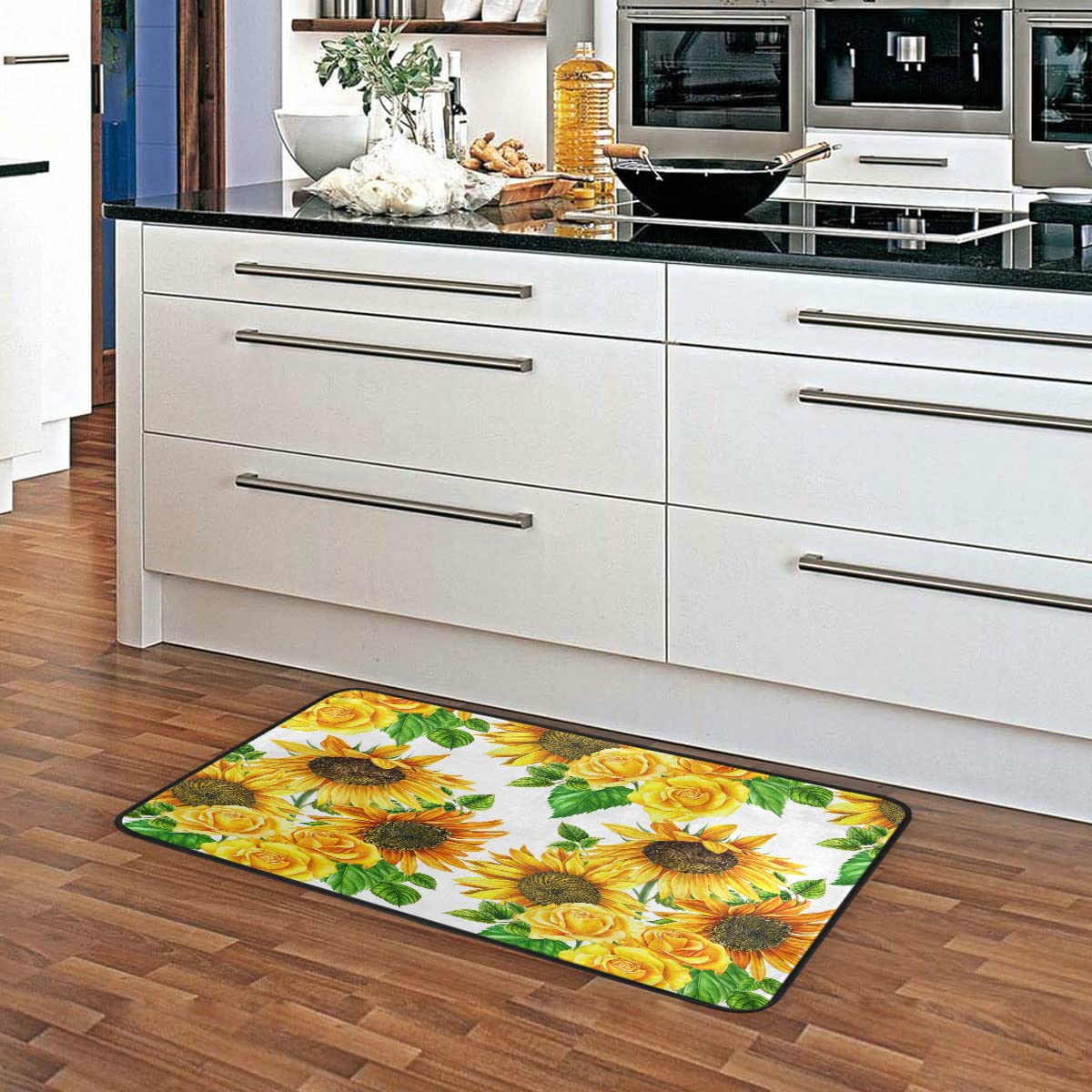 ALAZA Sunflower Kitchen Rug, Yellow Sunflower Rose Non Slip Bath Runner Rugs Mat for Bathroom Kitchen Indoor Floor Mats Doormat 39"x 20"