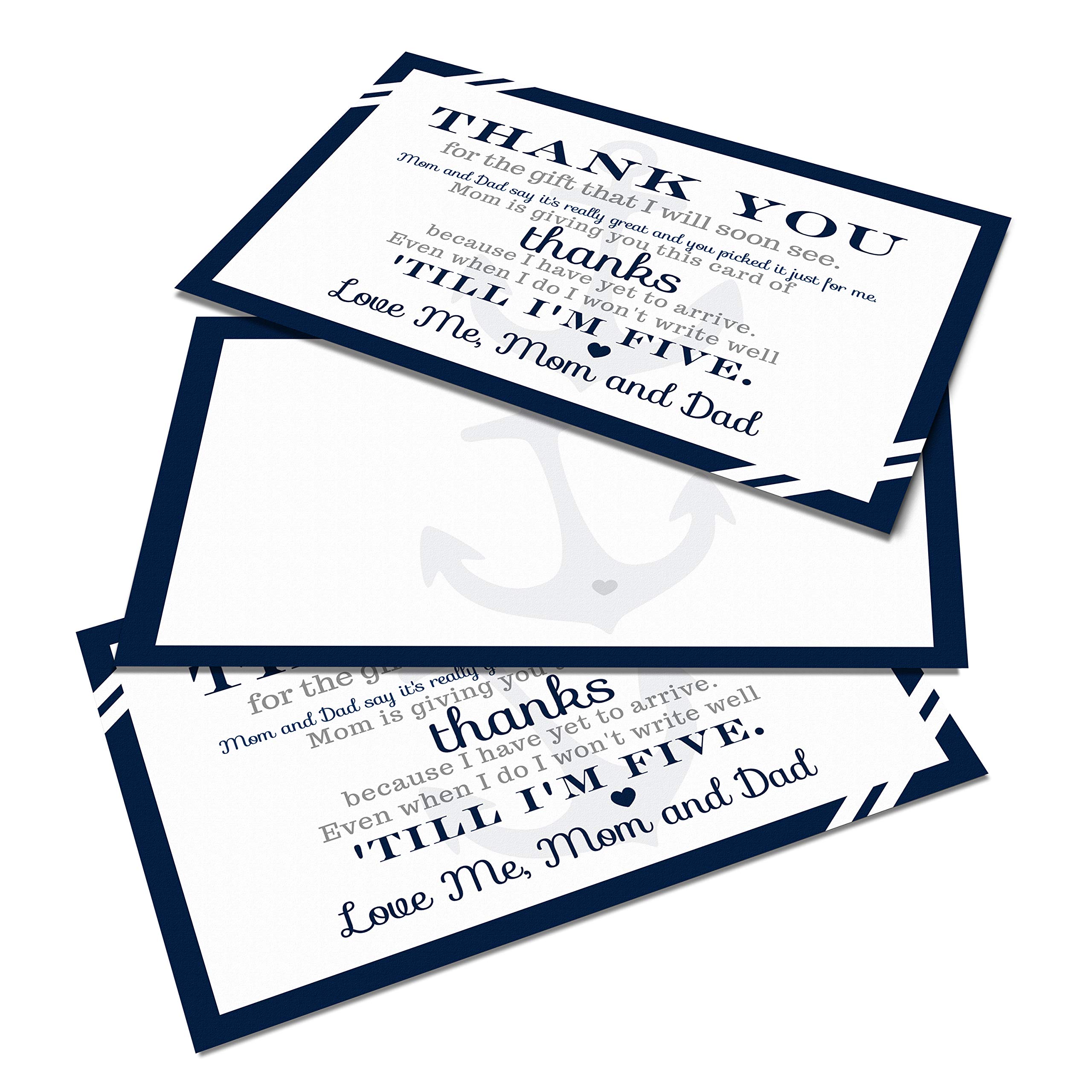 Paper Clever Party Nautical Baby Shower Thank You Postcards (15 Pack) Ahoy Boys Notecards Only - Eco-friendly – Postal Note with Message from Newborn – Anchor Navy and Grey – Printed Size 4x6