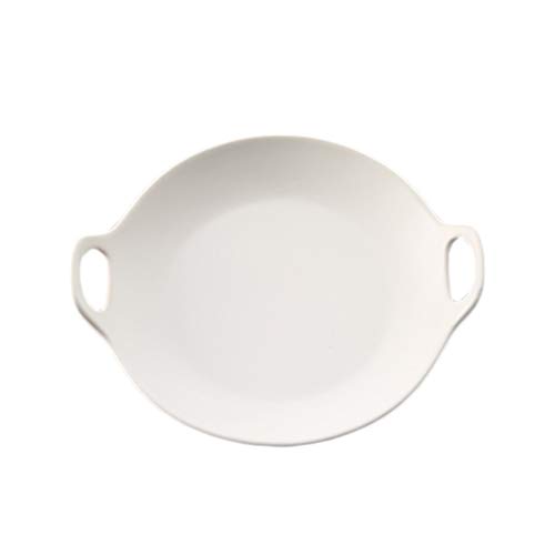 UPKOCH Porcelain Serving Tray Ceramic Dinner Plates 8 Inches with Double Handle Serving Platter Fruit Dessert Plate Cake Dish for Home Kitchen (White)