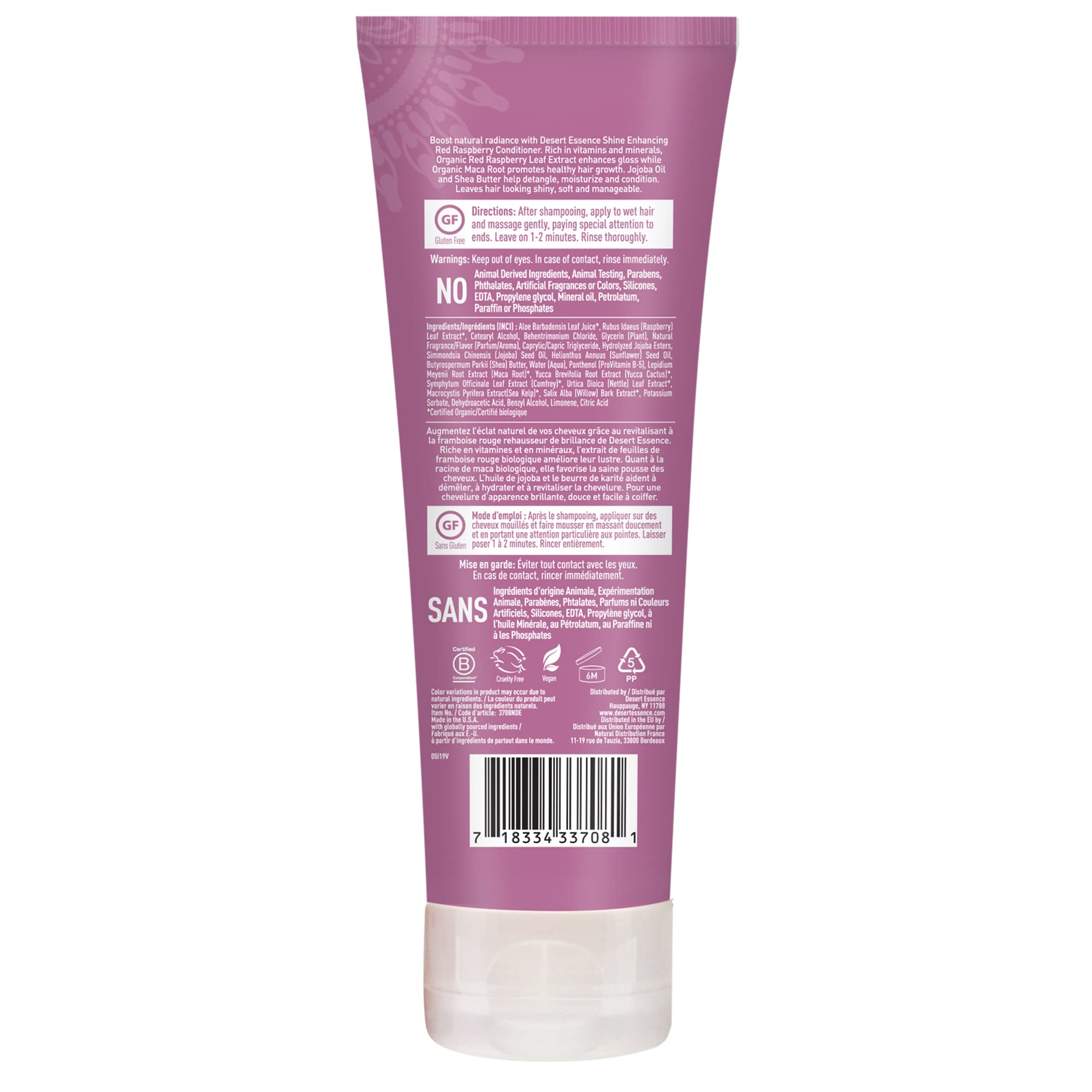 Desert Essence Red Raspberry Conditioner - 8 Fl Ounce - Shine Enhancing - Vitamin A & C - Smooth & Silky - Strengthing - Shea Butter - Calcium & Magnesium - Vitamin B5