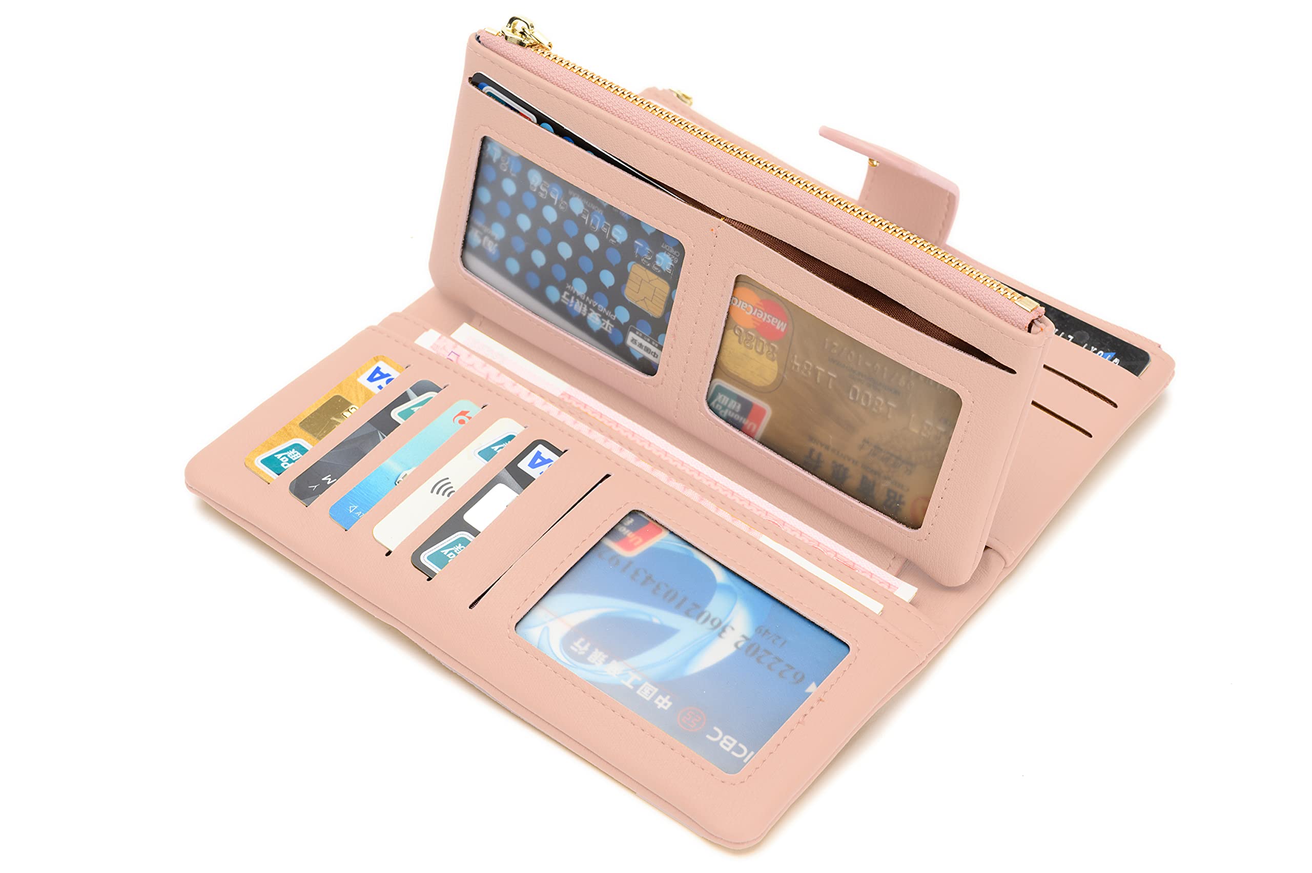 Forever yameili Wallets for Women PU Material Portable Lady Wallet Large Capacity Credit Card Wallet (Pink)