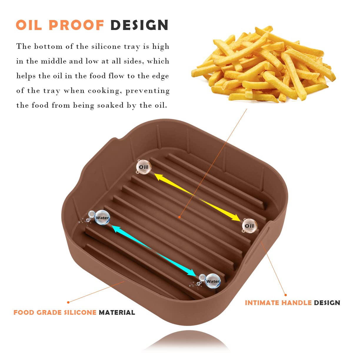 Air Fryer Silicone Pot - Silicone Air Fryer Reusable Liners for 5.5 QT or Bigger Square, Food Safe Reusable Air Fryer Silicone Basket,Easy Cleaning Air Fryer Pan with Heat-proof Gloves (Brown)