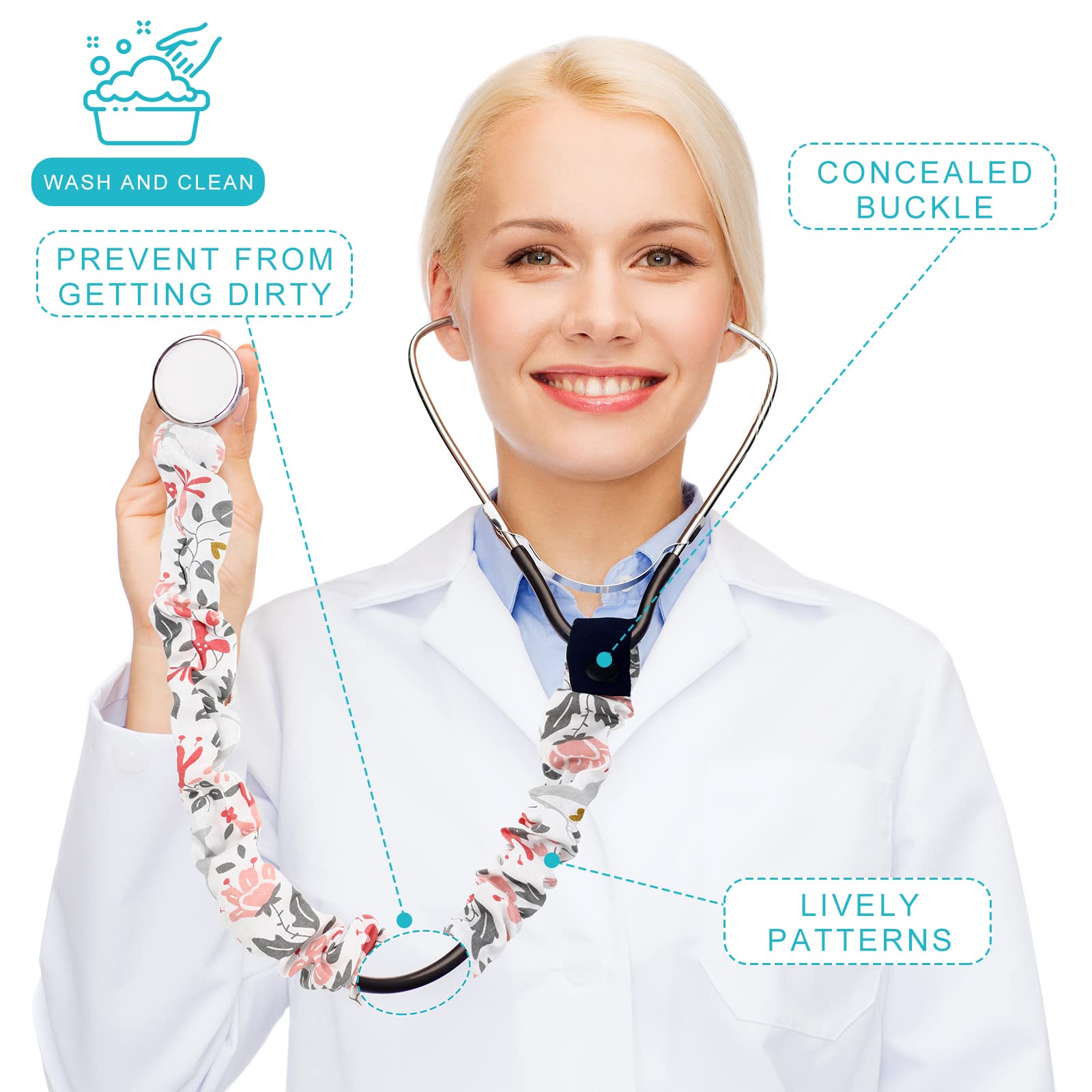 6 Pieces Stethoscope Cover Scrunchie 6 Kinds of Patterns Colors Cloth Stethoscope Sleeve Compatible with Your Stethoscope or Others with Removable Tube Stethoscope Covers for Nurses Doctors