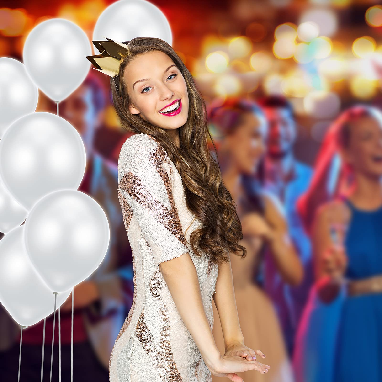 60 Pieces LED Light up Balloons White Glow in Dark Balloons Luminous Glow Latex Balloons for Birthday Wedding Halloween Decor, Fillable Light up Balloons with Helium or Air(White, Round)