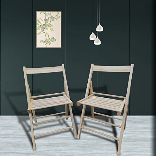 CIATRE Set of 2 Comfy Solid Wood Folding Chairs with Slatted Seat and Open Back - Fully Assembled for Indoor/Outdoor Events (Natural)