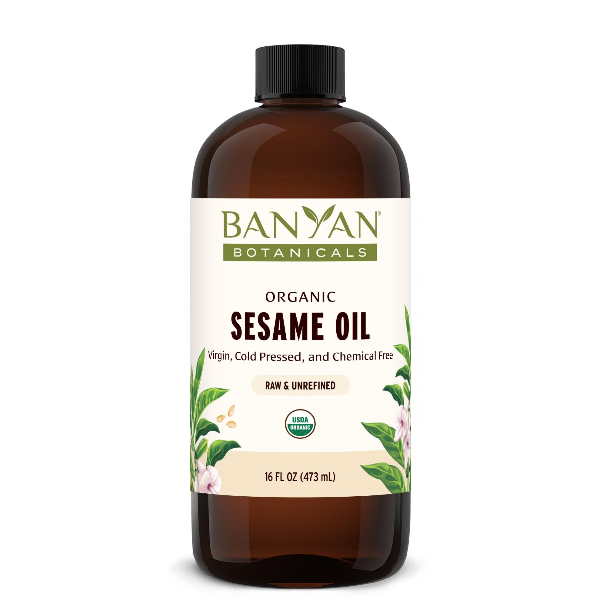 Banyan Botanicals Sesame Oil – Organic & Unrefined Sesame Oil for Skin, Body, Hair & More – Multiple Sizes – 16 oz – Non GMO Sustainably Sourced Vegan