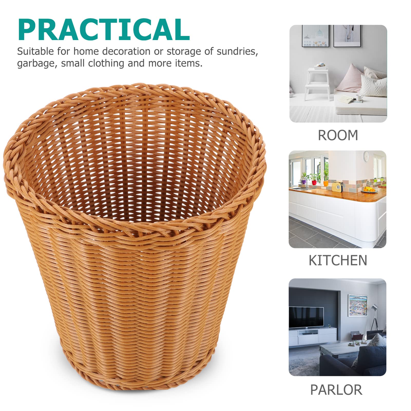 LIFKOME Round Rattan Waste Basket Woven Trash Can Paper Waste Basket Straw Wicker Sundries Storage Holder Garbage Container Bin for Bathroom Kitchen Office Brown