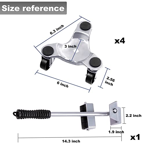 6 Inch Steel Tri-Dolly 3 Wheels Mover Dollys Heavy Duty Furniture Mover Dolly with Lifter, 200lbs Load Capacity Furniture Wheels Appliance Roller for Moving Sofas Refrigerators Piano(4 Pack)