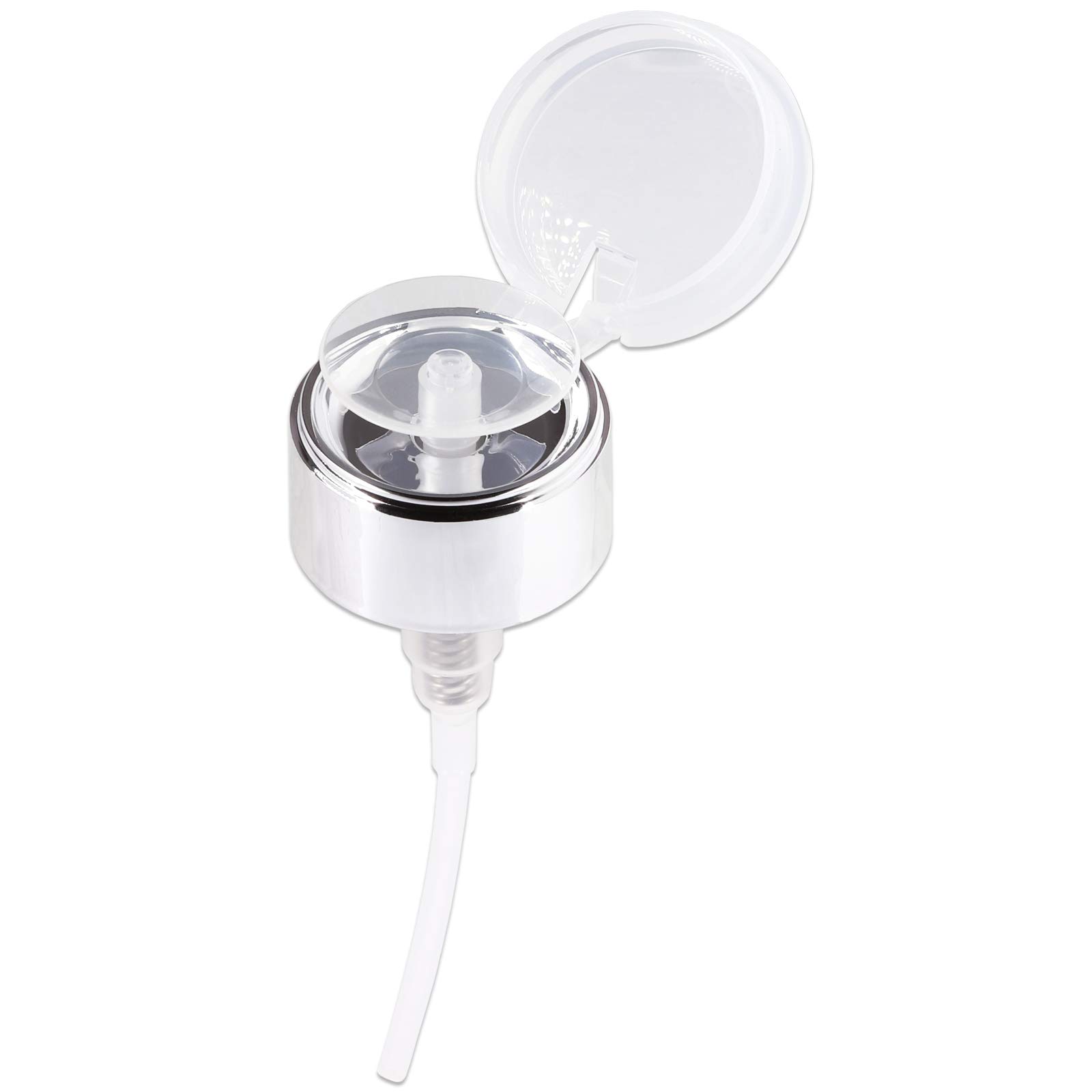 Pana 10oz. Push Down Clear Plastic Liquid Dispenser Bottle for Alcohol, Toner, Cleanser & Makeup Remover (No Wording, Clear W/Silver Chrome)