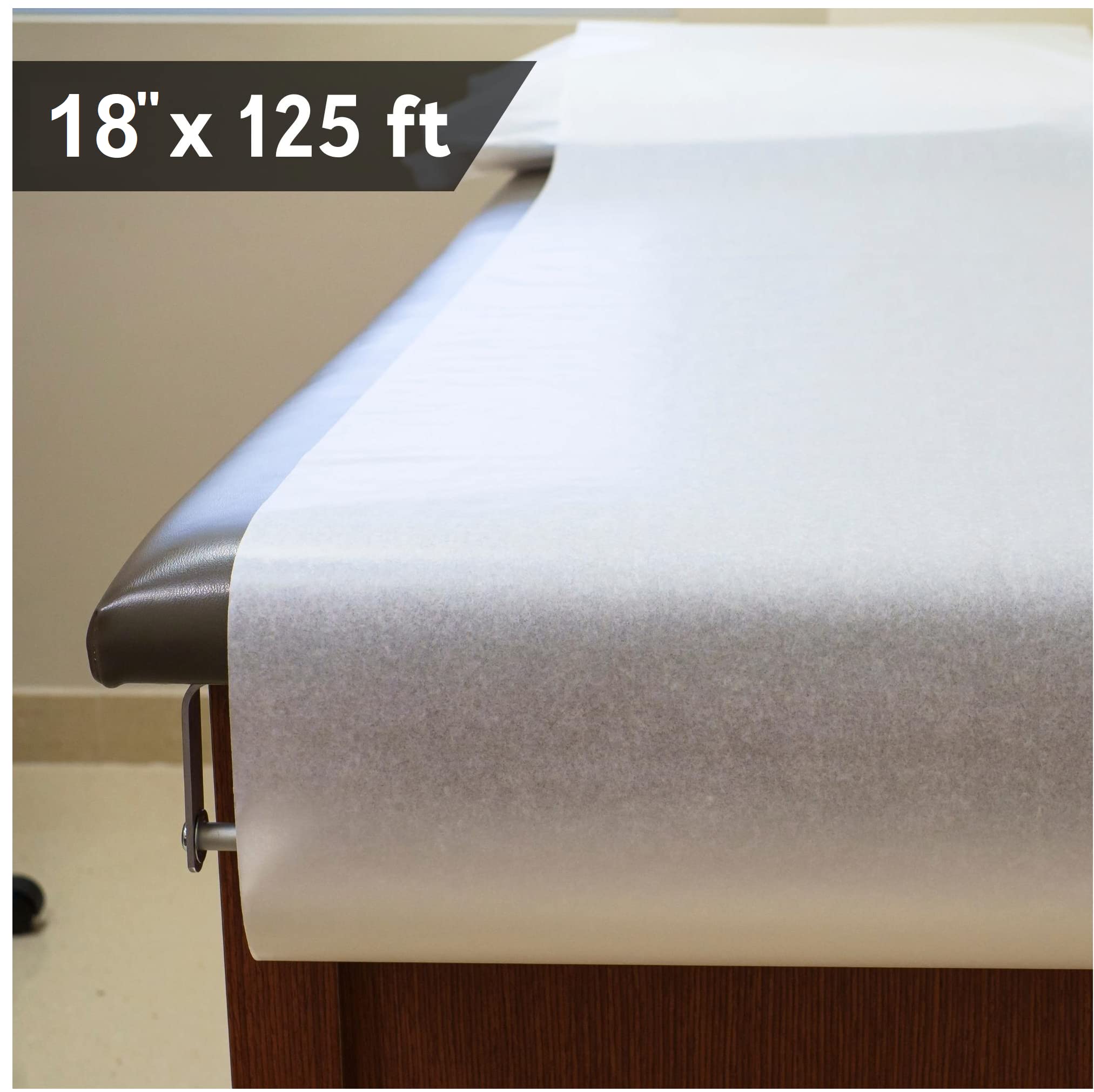 Exam Table Paper - 18''x125’ Disposable Standard White Textured Crepe Medical Barrier Cover Roll - Wide Paper Rolls for Spas, Daycares, Doctors, Chiropractors, Examination and Massage Tables (2)