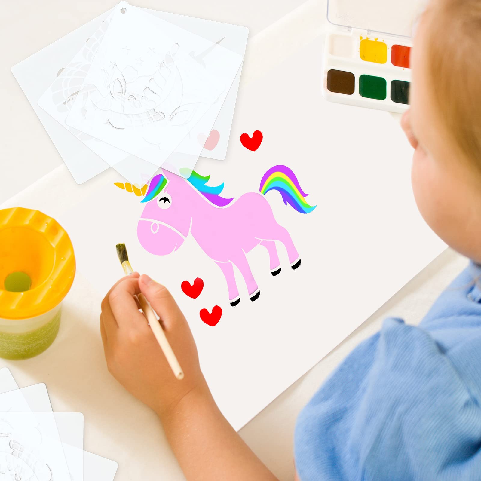 60 Pieces Stencils for Painting on Wood Small Reusable Stencil Flower Animal Deer Bear Butterfly Bird Bee Mountain Themed DIY Craft Template Paint Stencils for Wall Home Decor(Fairy Tale)