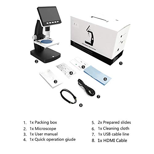 LCD Digital Microscope, YINAMA 4.3 Inch 50X-1000X Magnification 1080P Compound Handheld Microscopes Camera with Rechargeable Battery Mini Hdmi Port 8 LED Lights Slides