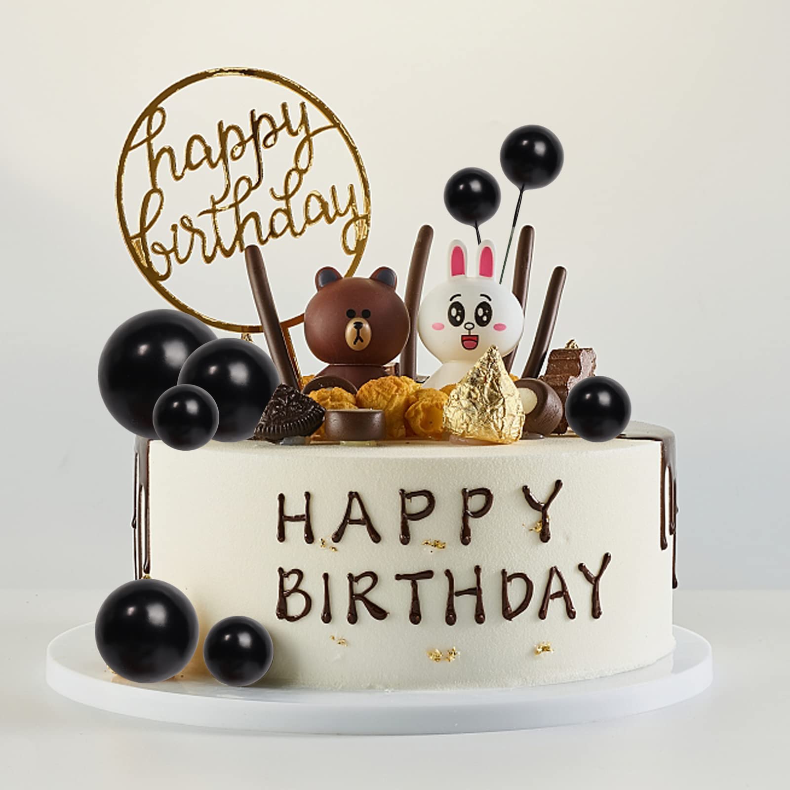 30 PCS Balls Cake Topper DIY Cake Insert Toppers Ball Cake Picks Cupcake Topper for Birthday Party Baby Shower Wedding Cake Decoration(Black)