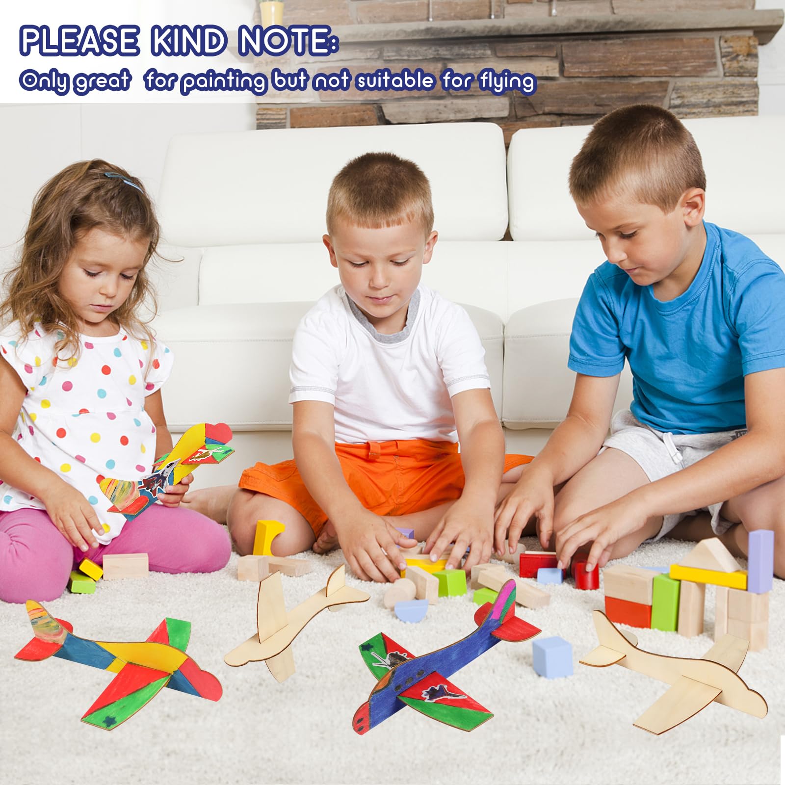 BAPHILE 12 Pack DIY Wood Planes,Mini Airplane Paint and Decorate Wooden Airplane Craft Kits with Decorate Tools for Kids School Craft Decor Projects
