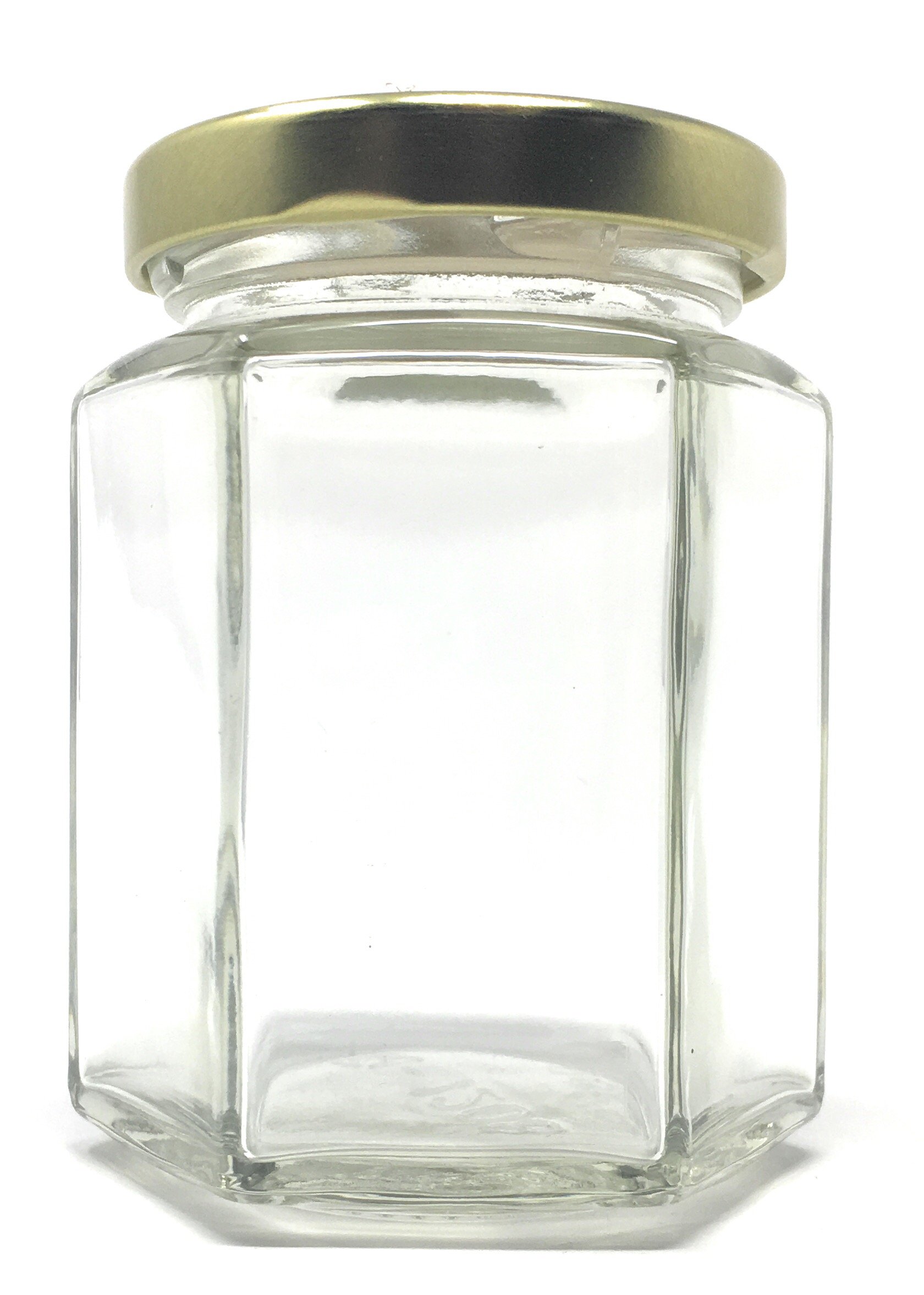 6 oz Hexagon Glass Jar with Gold Metal Lid by Richards Packaging 12-pack