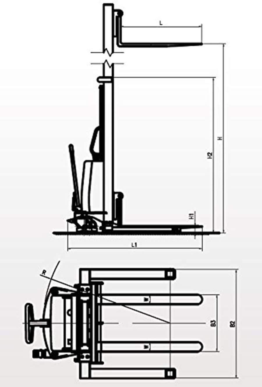 DoubleWin Semi-Electric Straddle Stacker Powered High Lift Pallet Stacker Forklift Truck with Adjustable Fork, 3300 lbs Capacity, 118" MAX Lifting Height, 42" Length X 8.3"-32.7" Adjustable Width Fork