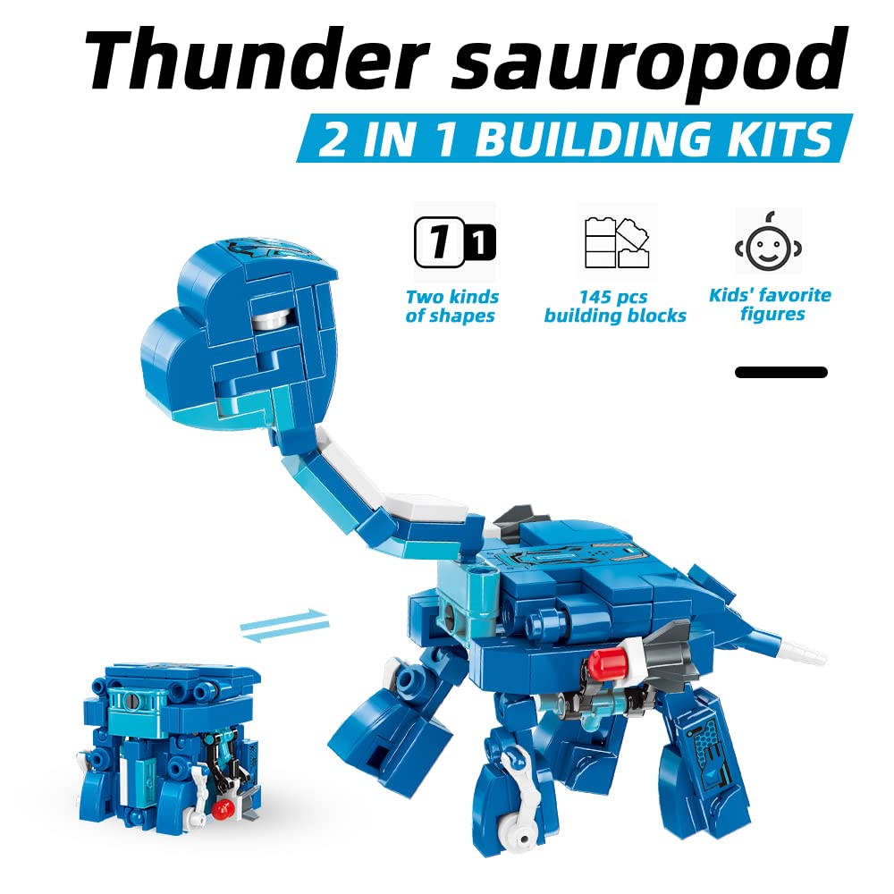 Building Kit Transforming Toys STEM Building Blocks 2 in 1 Construction Toys for Kids Building Set for Boys and Girls Age 6 7 8 9 10 Years (Thunder Sauropod)