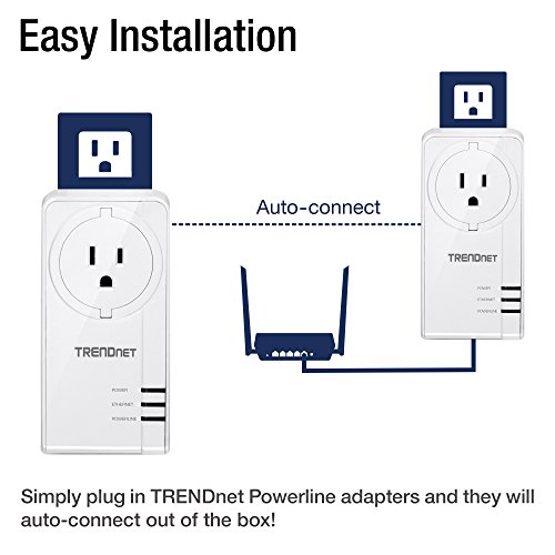 TRENDnet Powerline 1300 AV2 Adapter with Built-in Outlet, Gigabit Port, IEEE 1905.1 & IEEE 1901, Range Up to 300m (984 ft.), TPL-423E, White