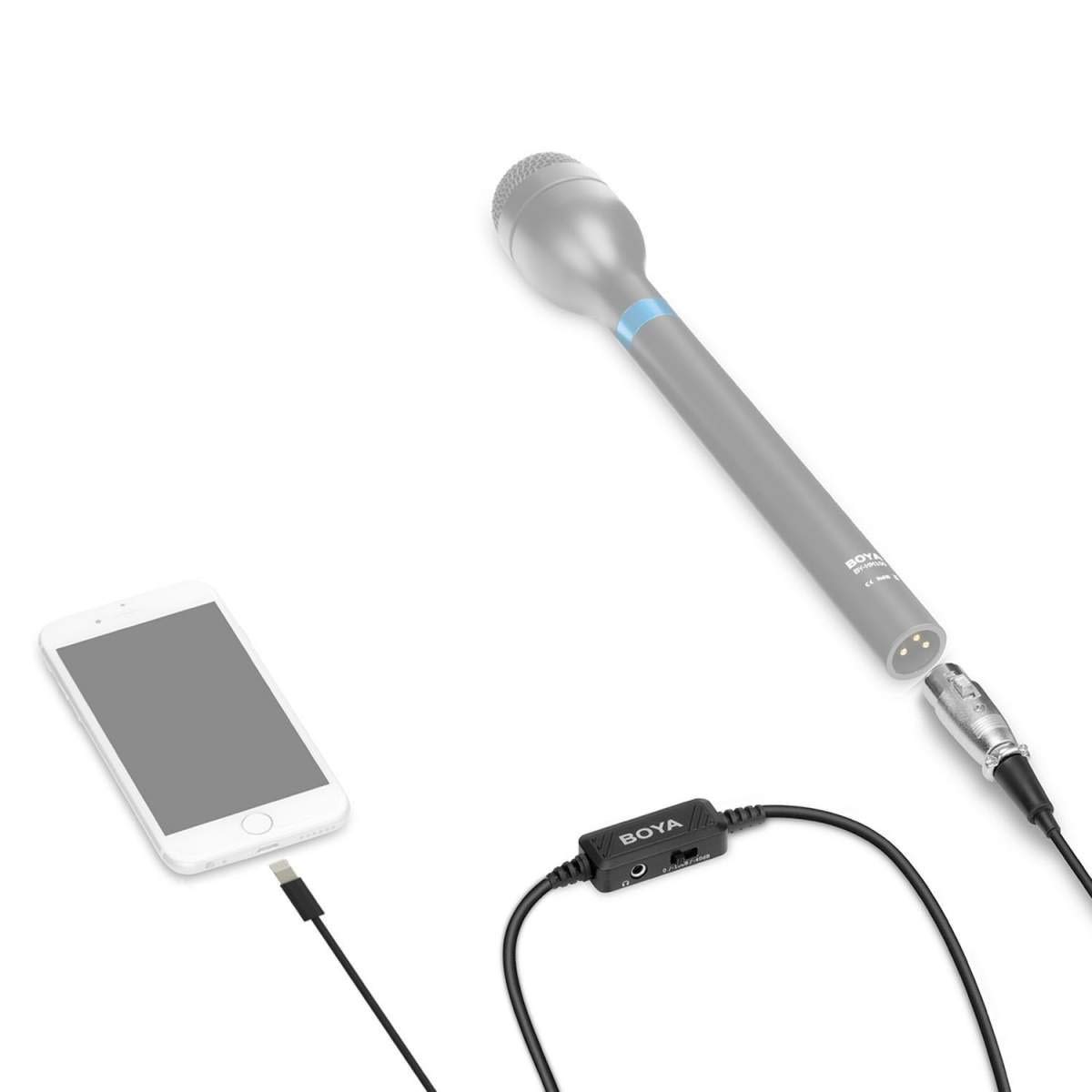 Boya by-BCA7 XLR to Lightning Microphone Cable with Integrated pre-Amplifier to Connect XLR Dynamic Microphones to Apple iPhone and iPad