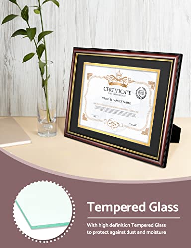 Annecy 11x14 Picture Frame Black, Diploma Frame for Wall or Desktop Decoration, 11x14 frame with mat for 8.5x11 Certificate, College Degree Frame with Tempered Glass and Velvet Back Panel(1 Pack)