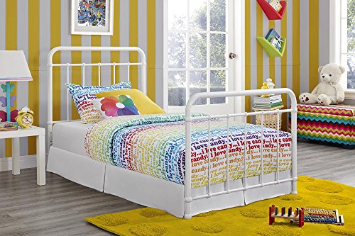 DHP Beaumont Iron Metal Platform Bed with Transitional Design Headboard and Footboard, Adustable Base Height for Underbed Storage, No Box Spring Needed, Queen, White