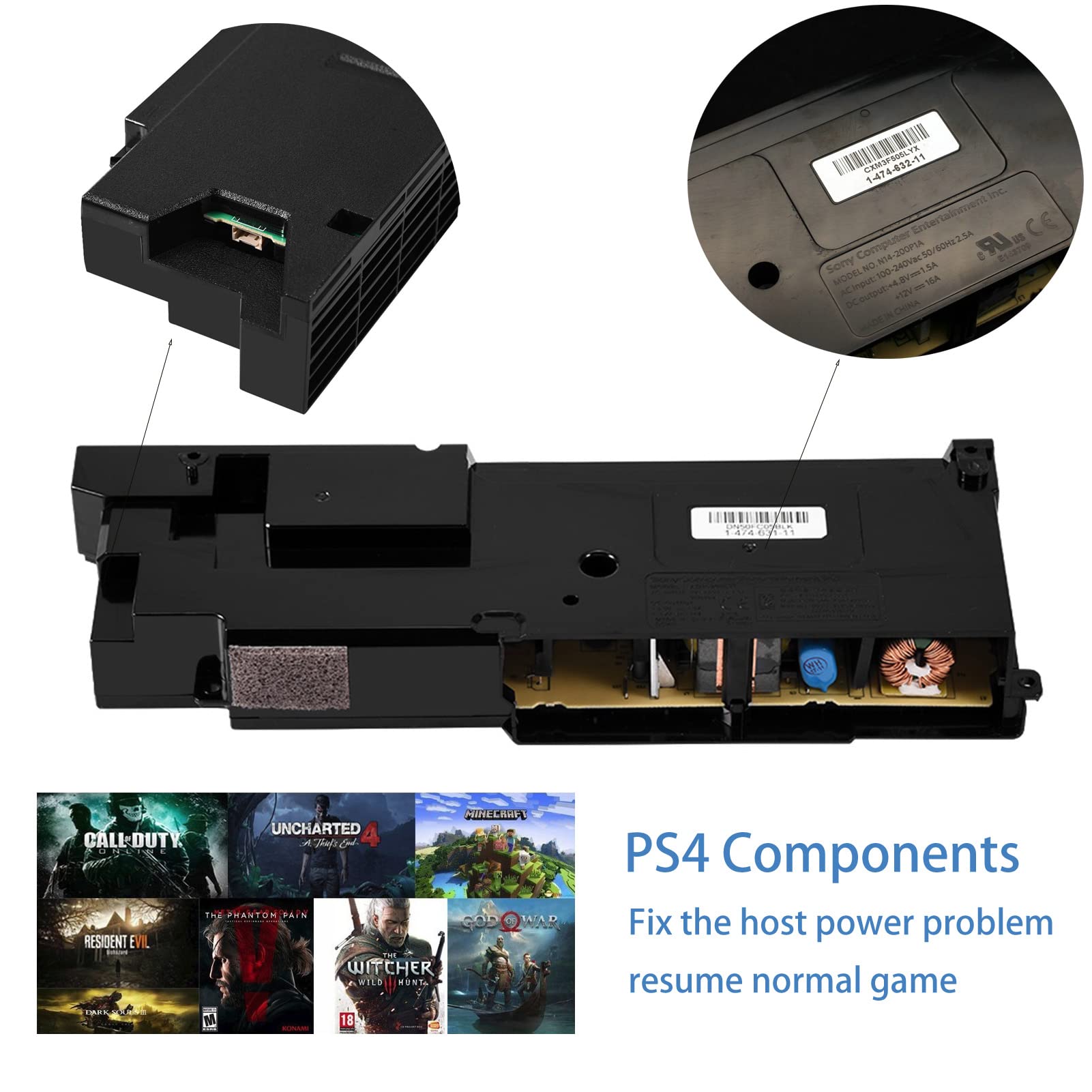 Cuifati Power Supply Unit for PS4 ADP-200ER,for Sony PS4 CUH-1215A CUH-12XX Serie,Replacement Power Adapter,