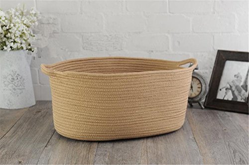 Extra Large Light Coffee Woven Cotton Rope Basket Bin for Blankets Towels Baby Toys Nursery Hamper Organizer, Collapsible Storage Laundry Baskets