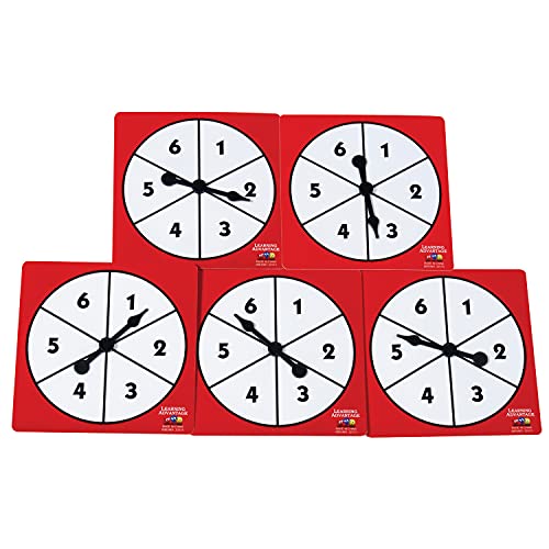 LEARNING ADVANTAGE 1-6 Number Spinners - Set of 5 - Arrow Spinner for Games - Free-Spinning for Board Games and Classroom Probability Activities