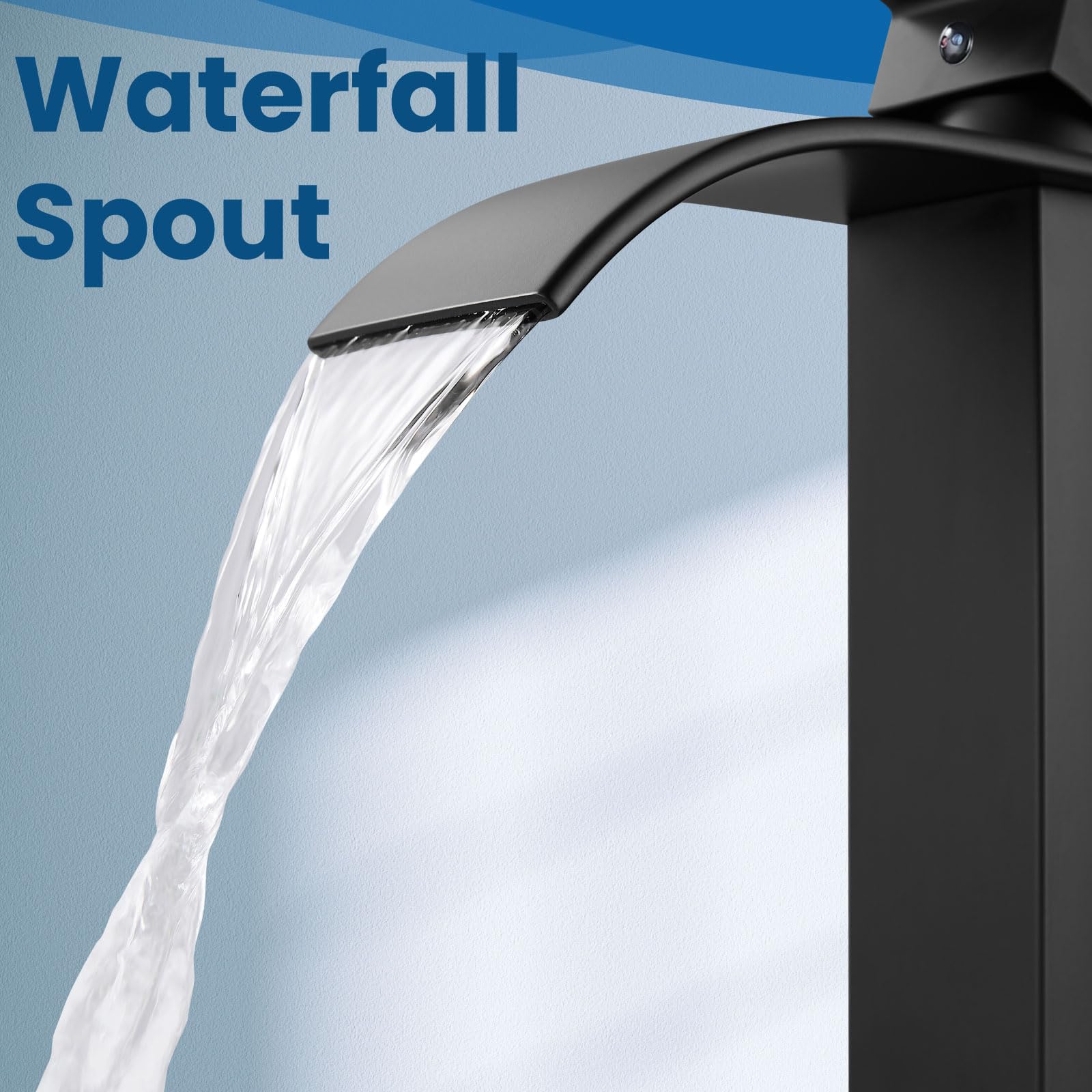 Airuida Vessel Sink Faucet, Matte Black Waterfall Spout Bathroom Faucet, Tall Single Handle One Hole Bowl Mixer Tap, Waterfall Spout Lavatory Vanity with Pop Up Drain